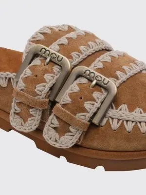 Mou Low Bio Suede Clogs With Contrast Stitching - Cocoa