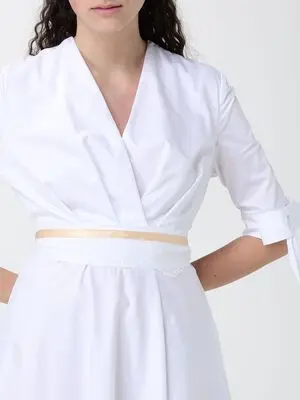 HANITA Cotton V-neck Mini Dress With Tie Waist