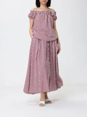 HANITA Striped Viscose Midi Skirt - Red