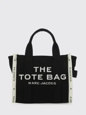 Marc Jacobs Small Tote Bag In Cotton Canvas With Jacquard Logo - Black