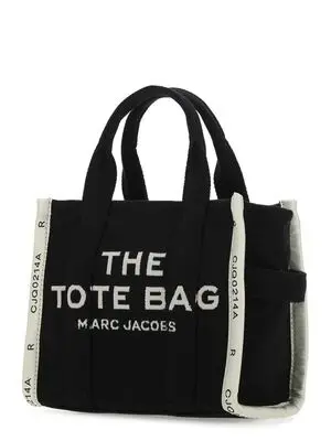 Marc Jacobs Small Tote Bag In Cotton Canvas With Jacquard Logo - Black