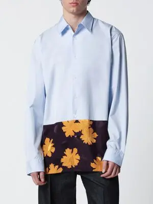 Dries Van Noten Patchwork Cotton Blend Shirt - Blue