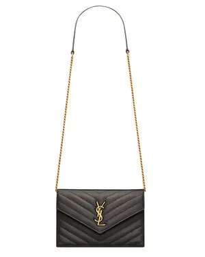 Saint Laurent Envelope Cassandre Chain Wallet - Black