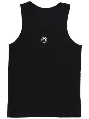 MARINE SERRE Ribbed Tank Top With Logo - Black