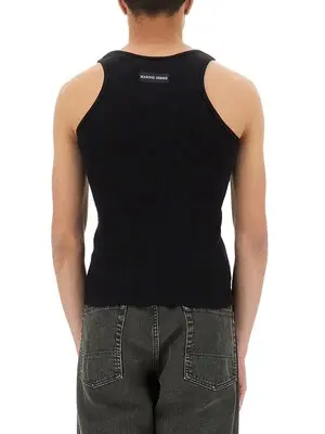 MARINE SERRE Ribbed Tank Top With Logo - Black