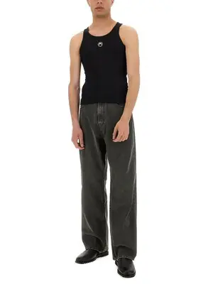 MARINE SERRE Ribbed Tank Top With Logo - Black
