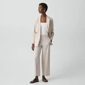 Theory Classic Straight Pull-on Pant In Textured Linen - Cognac Multi