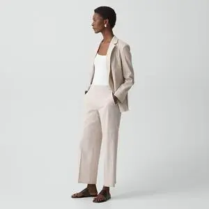 Theory Classic Straight Pull-on Pant In Textured Linen - Cognac Multi