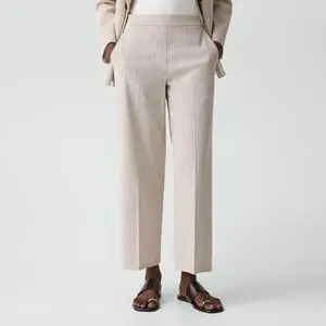 Theory Classic Straight Pull-on Pant In Textured Linen - Cognac Multi