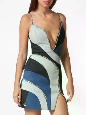 Philipp Plein Denim-patchwork Mini Dress