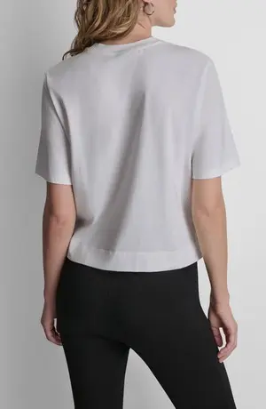 Dkny Rhinestone Border Logo Stretch Cotton Graphic T-shirt - White