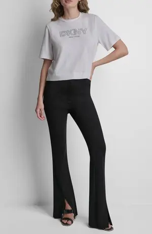 Dkny Rhinestone Border Logo Stretch Cotton Graphic T-shirt - White