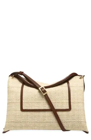 WANDLER Penelope Slouch Raffia Shoulder Bag Beige Raffia