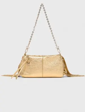 Maje Miss M Metallic Leather Pouch Bag With Fringe Detail - Gold