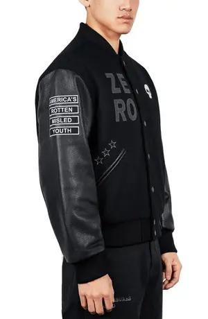 PLEASURES X Zero Skateboards Varsity Jacket