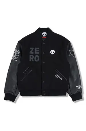 PLEASURES X Zero Skateboards Varsity Jacket