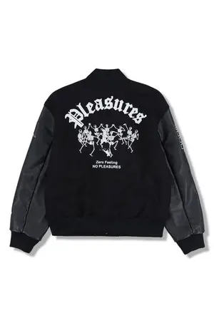 PLEASURES X Zero Skateboards Varsity Jacket