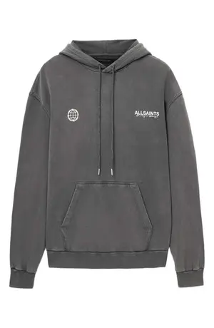 ALLSAINTS Emblem Embroidered Hoodie - Washed Black