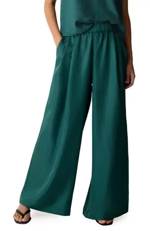 Eileen Fisher Pull-on Satin Wide Leg Pants
