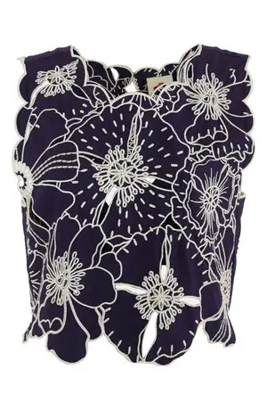 Farm Rio Richelieu Floral Embroidered Cropped Top