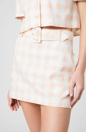 French Connection Belted Gingham Linen Miniskirt