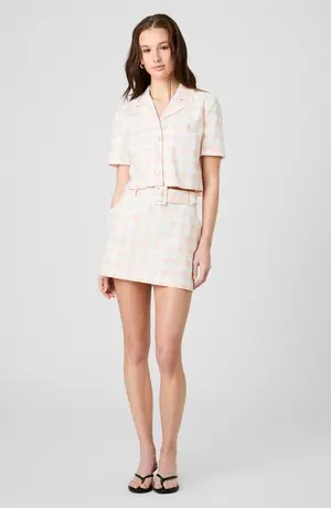 French Connection Belted Gingham Linen Miniskirt