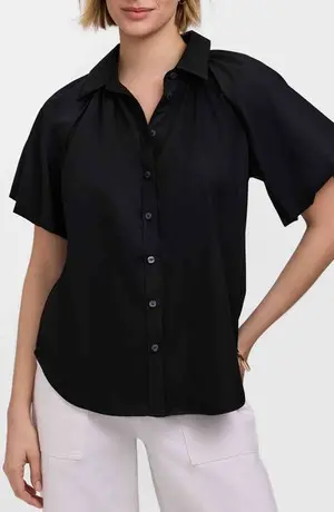 Foxcroft Paula Puff Sleeve Button-up Shirt - Black