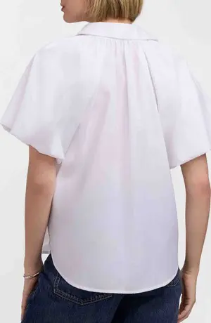 Foxcroft Paula Puff Sleeve Button-up Shirt - White