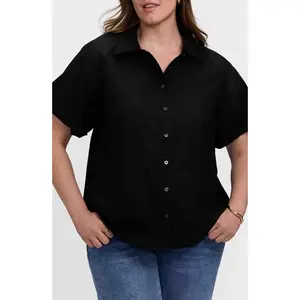 Foxcroft Cotton Blend Button-up Shirt With Puff Sleeves - Black