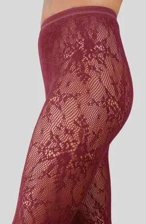 Swedish Stockings Rose Lace Tights - Deep Red