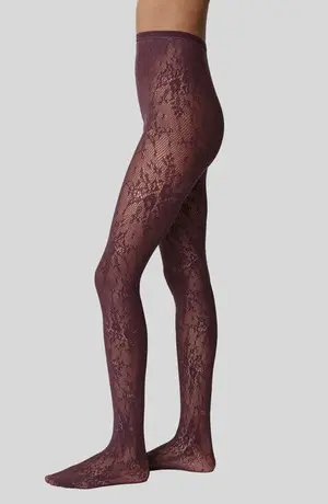 Swedish Stockings Rose Lace Tights - Huckleberry