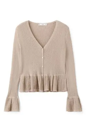 Mango Ruffle Trim Pointelle Cardigan