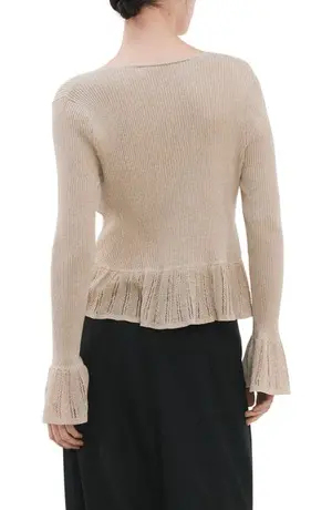 Mango Ruffle Trim Pointelle Cardigan