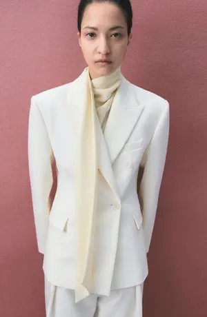Mango Fitted Double-breasted Blazer - Ecru