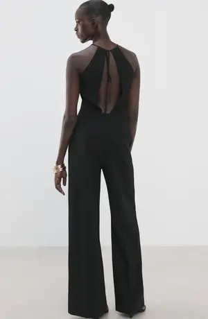 Mango Open Back Halter Neck Jumpsuit - Black