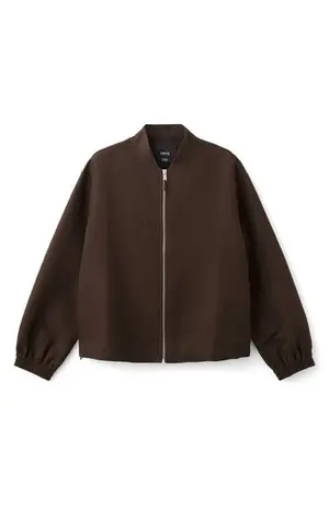 Mango Linen & Cotton Bomber Jacket - Chocolate