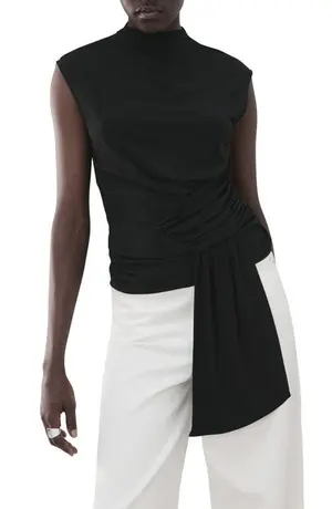 Mango Shirred Faux Wrap Top