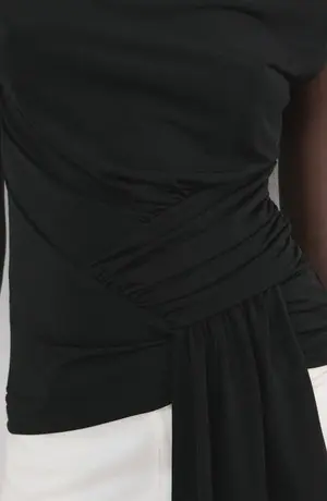 Mango Shirred Faux Wrap Top