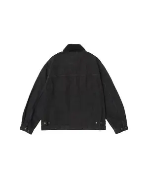 VOWELS Cord Collared Zip-up Denim Jacket - Black
