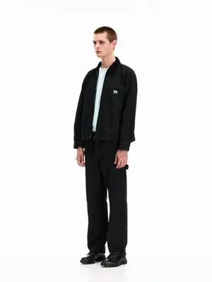 VOWELS Cord Collared Zip-up Denim Jacket - Black