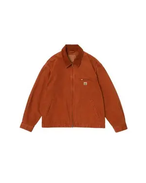 VOWELS Cord Collared Zip-up Denim Jacket - Persimmon