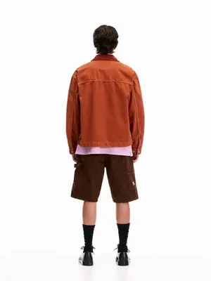 VOWELS Cord Collared Zip-up Denim Jacket - Persimmon