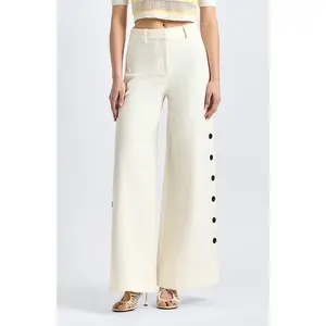Derek Lam 10 Crosby Tova Button Wide Leg Pants - Soft White