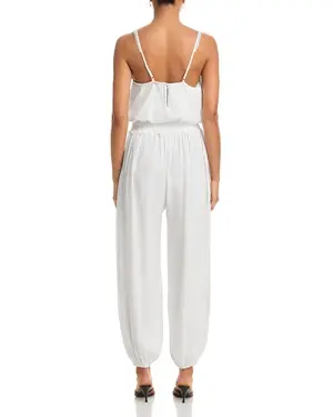 Aqua Crochet Waist Balloon Pants - White