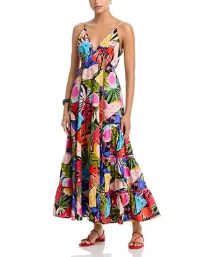 Aqua Floral Ric Rac Maxi Dress - Black Multi