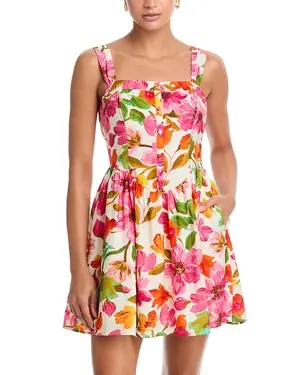 Aqua Floral Drop Waist Mini Dress
