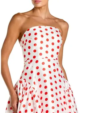 Mac Duggal Strapless Polka Dot Mikado Ballgown - White Multi