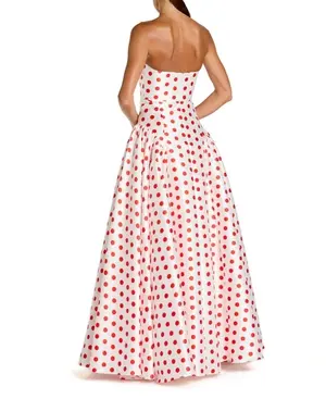 Mac Duggal Strapless Polka Dot Mikado Ballgown - White Multi