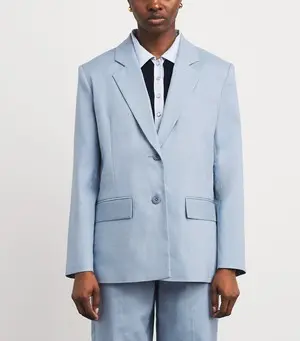 Claudie Pierlot Linen-cotton Straight Blazer - Blue