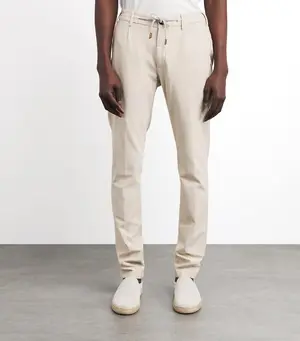 Eleventy Cotton-blend Drawstring Trousers - Beige